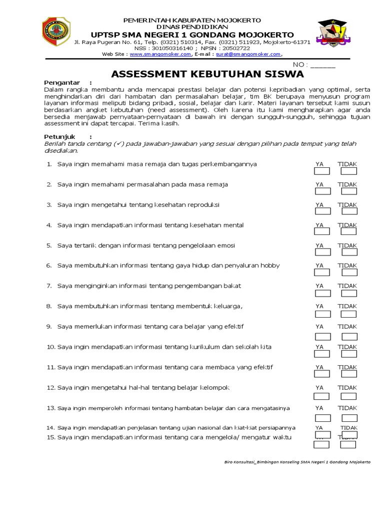 Form Need Assesment | PDF