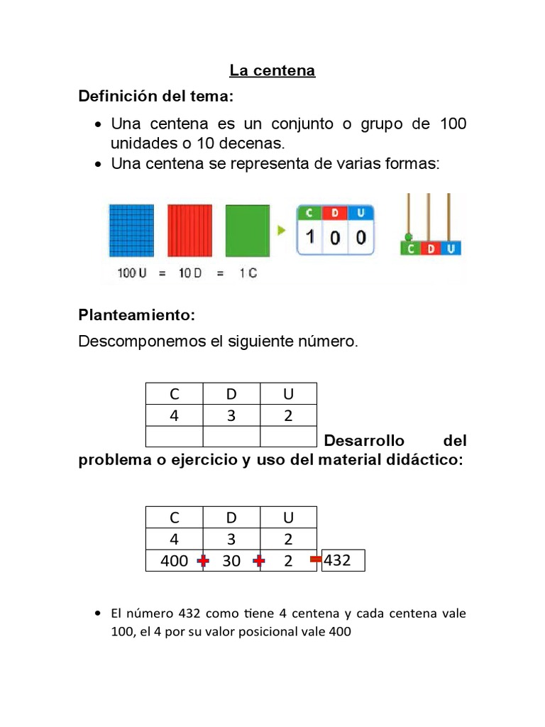 Definición y Ejercicios de Centenas | PDF