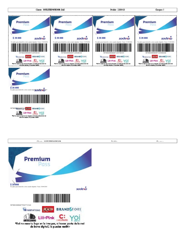 Cliente: Multisponsor Sas Pedido: 2200418 Cheques:5 | PDF