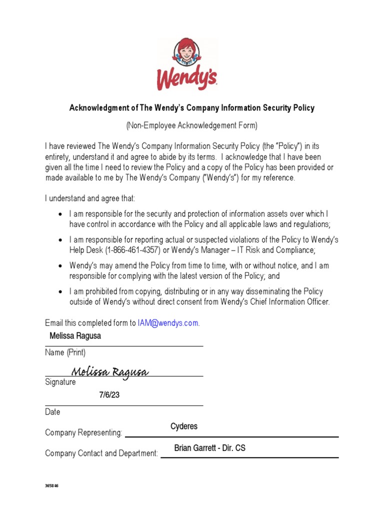 Info Security Acknowledgement for Non Employees | PDF