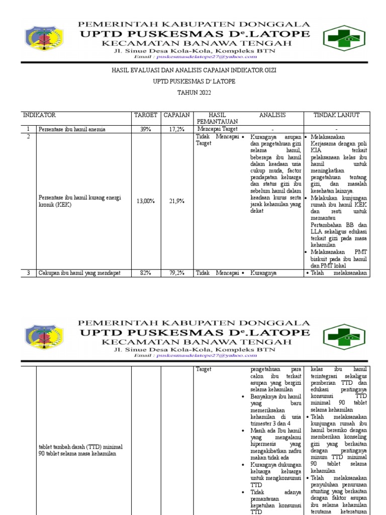 Hasil Evaluasi Dan Analisis Capaian Indikator Gizi | PDF