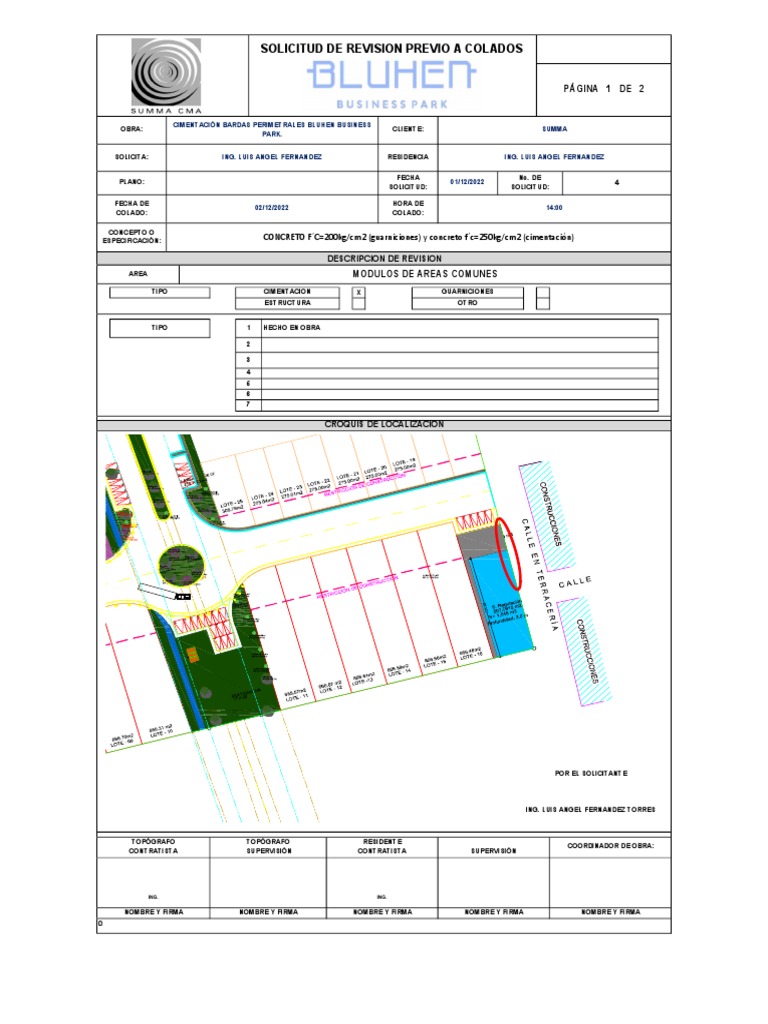 Formato - Solicitud de Colado | PDF | Ingeniero civil