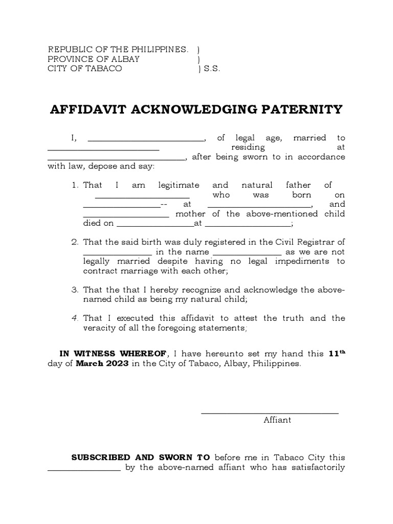 Affidavit Acnknowledging Paternity | PDF