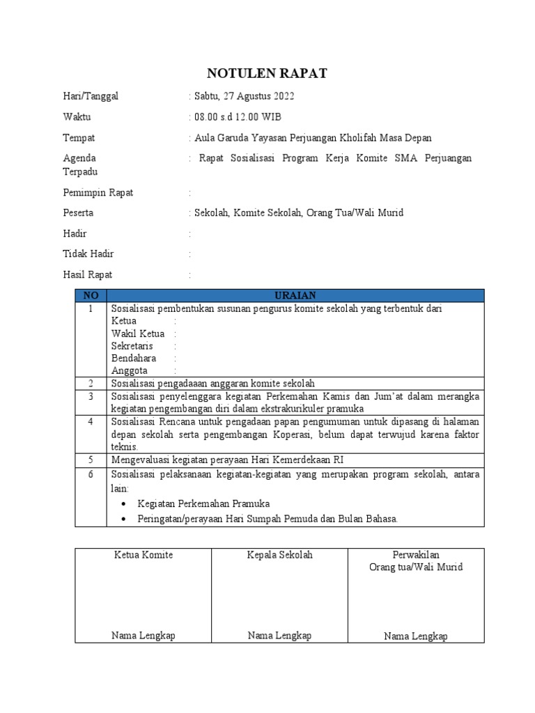 Notulen Rapat Komite Sekolah Pdf