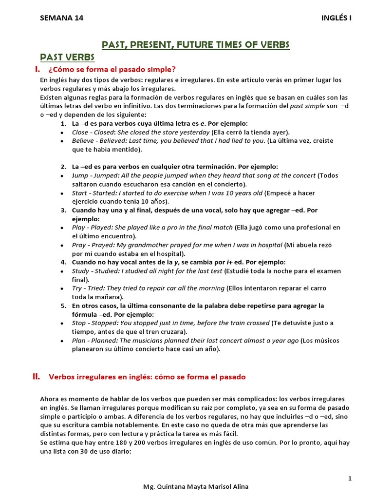 INGLÉS III - SEMANA 14 - Past, Present, Future Times of Verbs. | Descargar gratis PDF | Mecánica ...