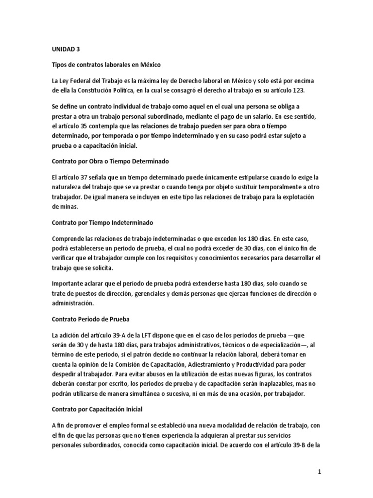 Tipos de Contratos Laborales en México | PDF | Derecho laboral | Economias
