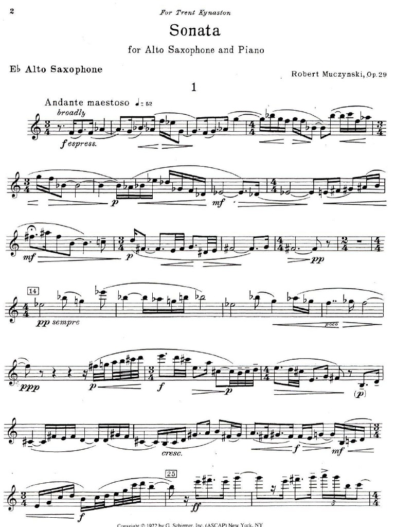 Robert Muczynski Sonata For Alto Saxophone and Piano Op29 Alto ...