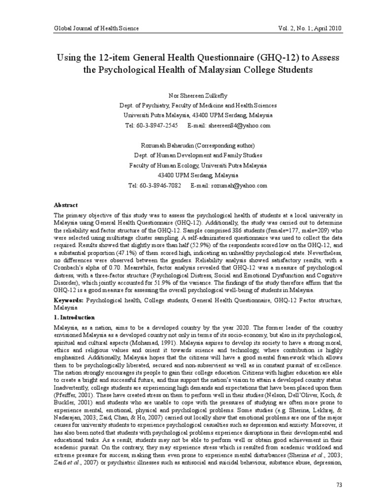 Using The 12 Item General Health Questio | Download Free PDF | Factor ...