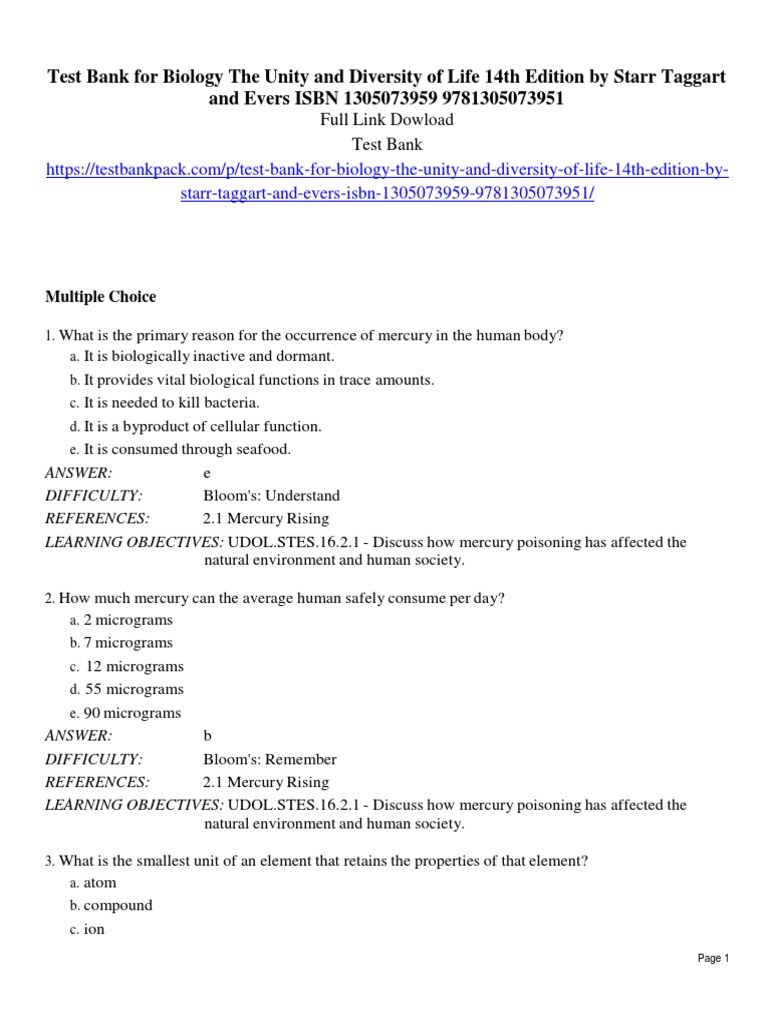 Biology The Unity and Diversity of Life 14th Edition by Starr Taggart ...