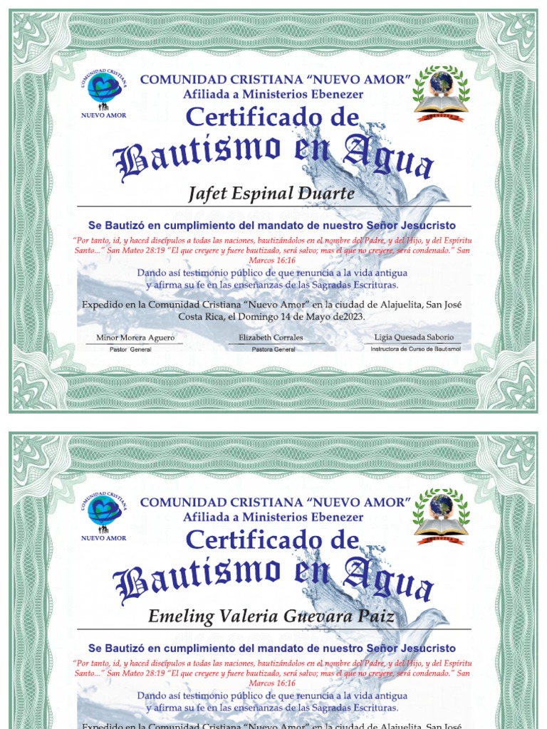 Certificados de Bautismo de Minor Morera para Imprimir 2023 | PDF