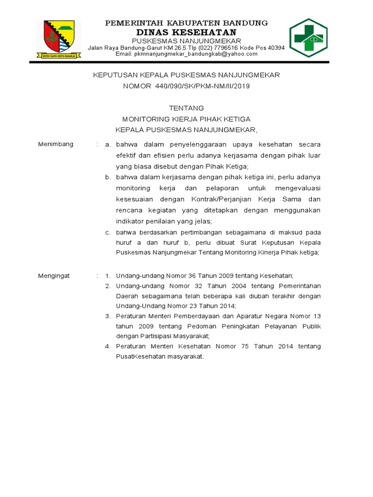 SK Monitoring Kinerja Pihak Ketiga | PDF