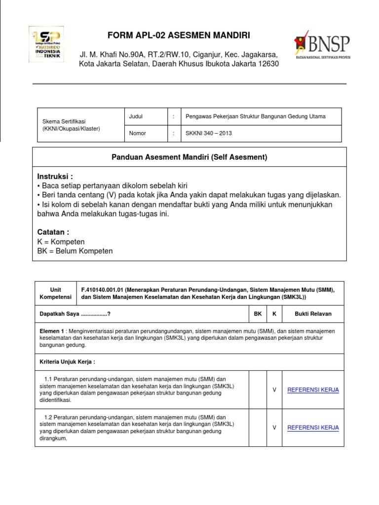 Formulir Apl.02 | PDF