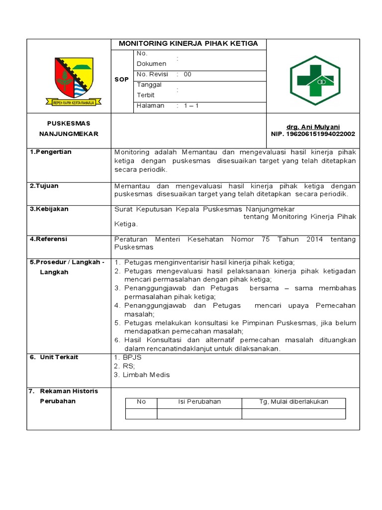 Sop Monitoring Kinerja Pihak Ketiga | PDF