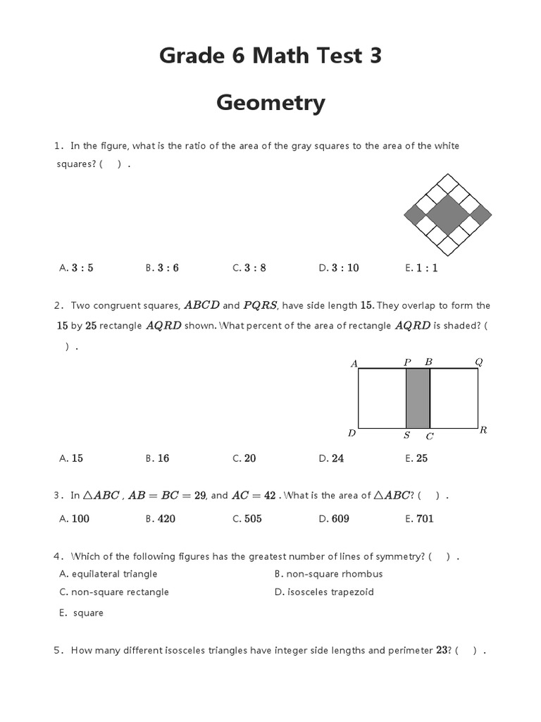 Grade 6 Math Test 3 | Download Free PDF | Area | Rectangle