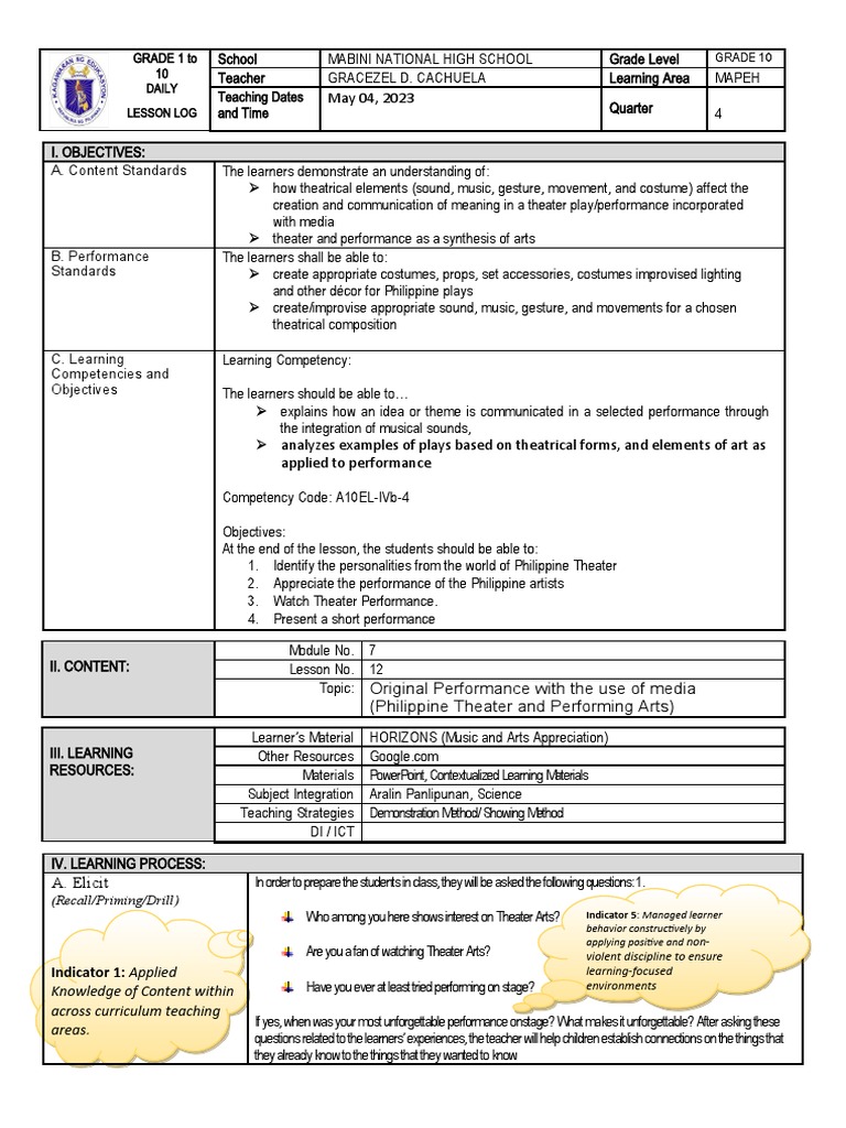 7E-s-Lesson-Plan-ARTS 10 COT q4 | PDF | Learning | Educational Technology