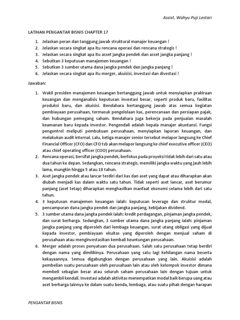 Latihan Pengantar Bisnis Chapter 17 | PDF