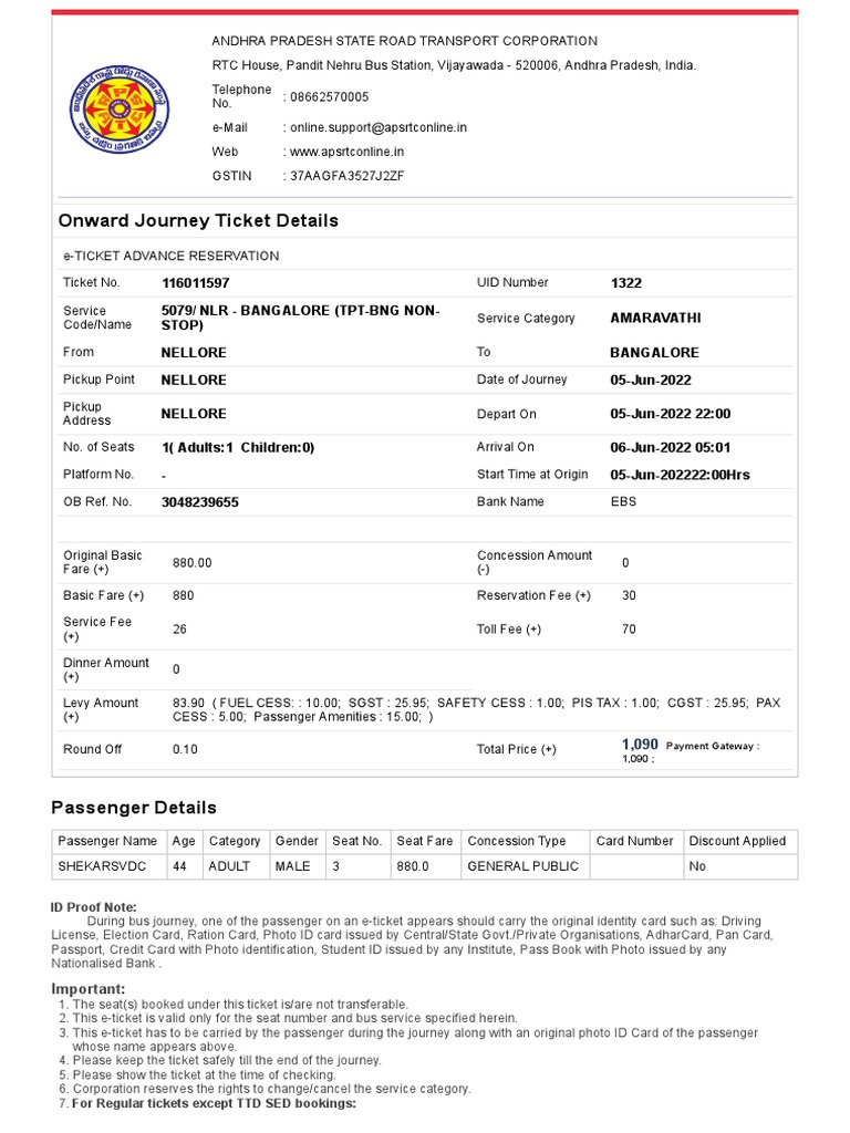 Sample Bus Journey Ticket | PDF | Identity Document | Payments