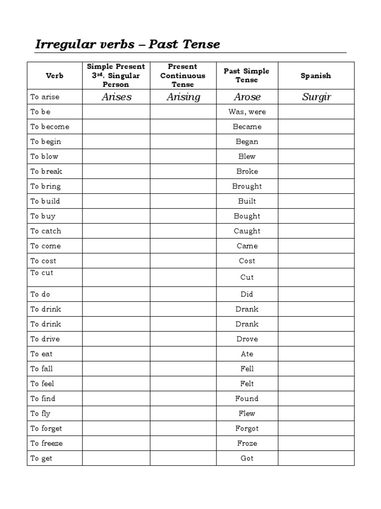 B1 - 02 Regular and Irregular Verbs Past Tense | PDF | Linguistics