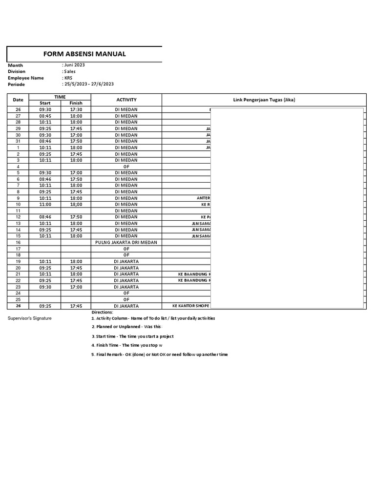Form Absen Manual | PDF