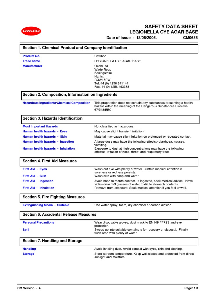 Legionella BCYE CM0655 | PDF | Hazards | Toxicity