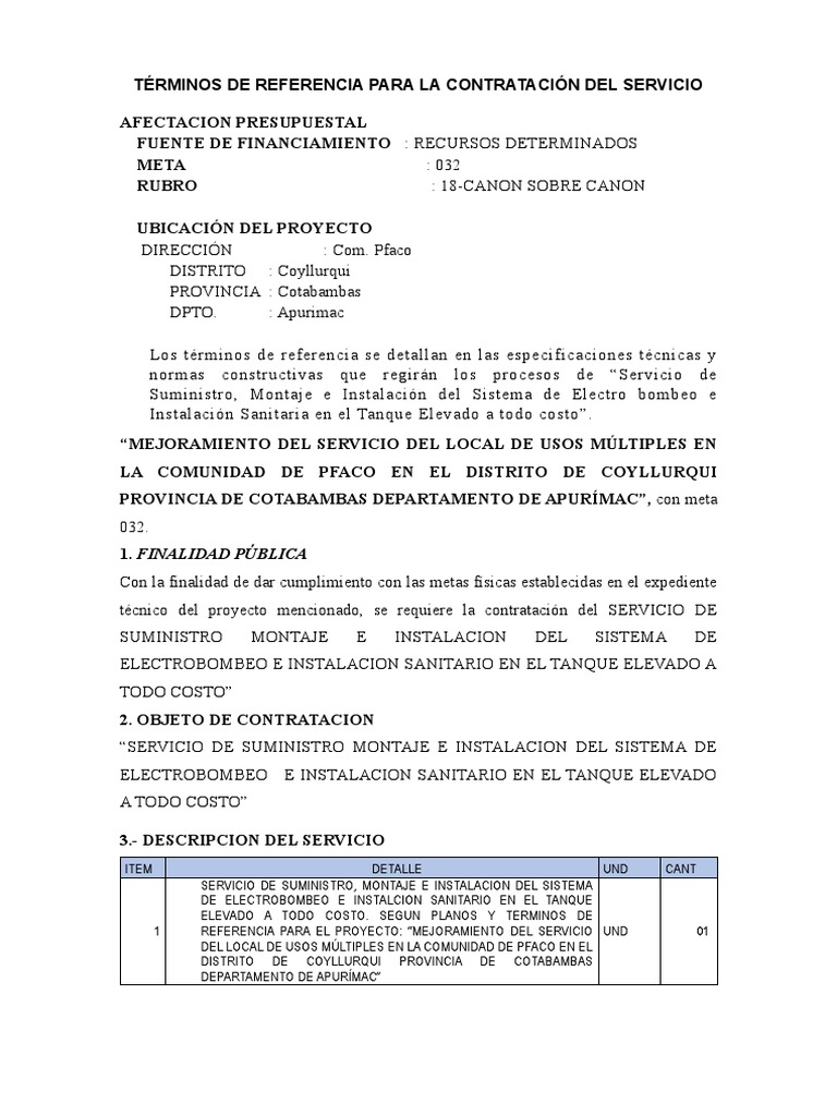 TDR Servicio Suministro Electrobombeo | PDF