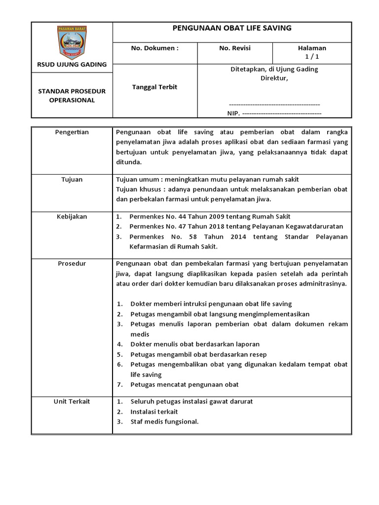 Prosedur Penggunaan Obat Life Saving | PDF | Kesehatan Holistik | Sains ...