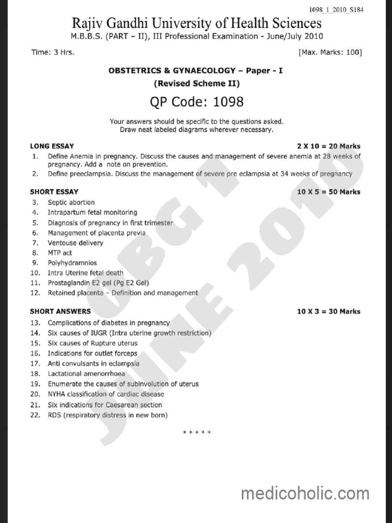 RGUGHS Nursing & MBBS Question Papers | PDF