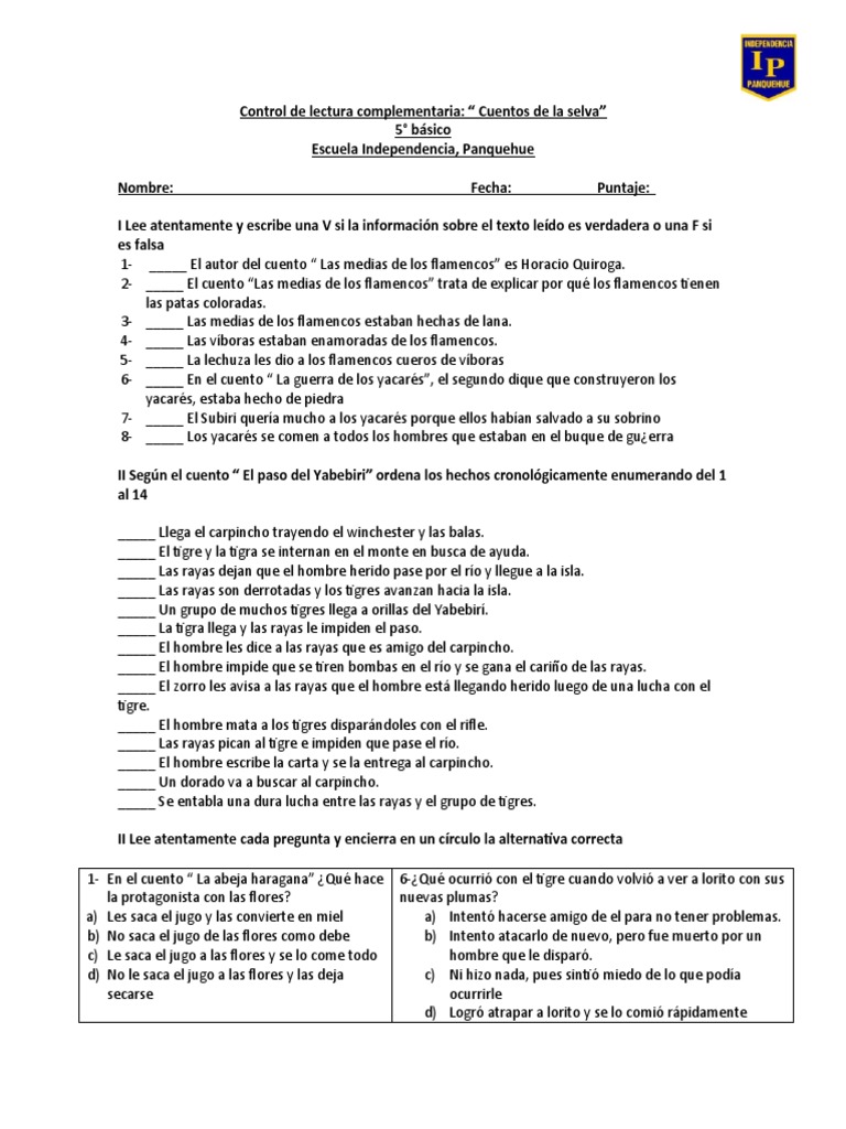 Control de Lectura Complementaria 3 5° | PDF