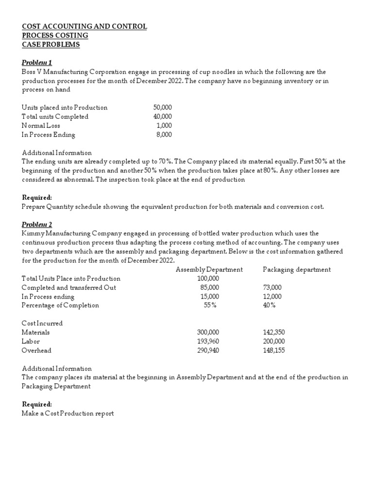 Process Costing Case Problems | PDF | Cost | Business Process