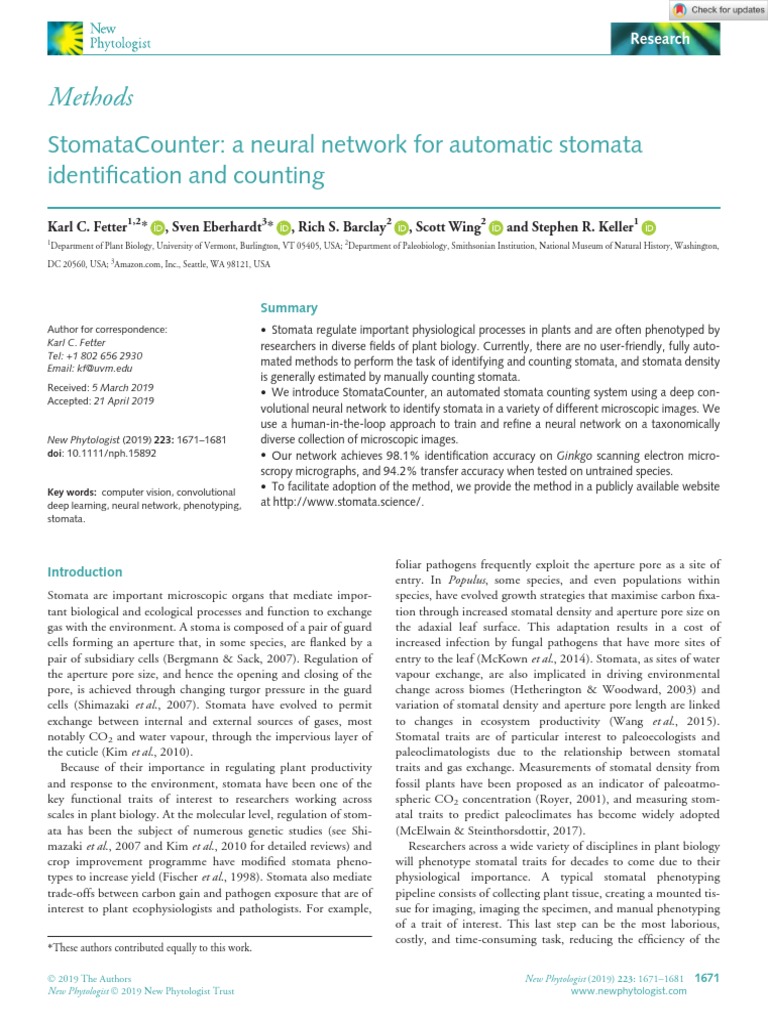 2019 - Fetter - StomataCounter A Neural Network For Automatic Stomata Identification and ...