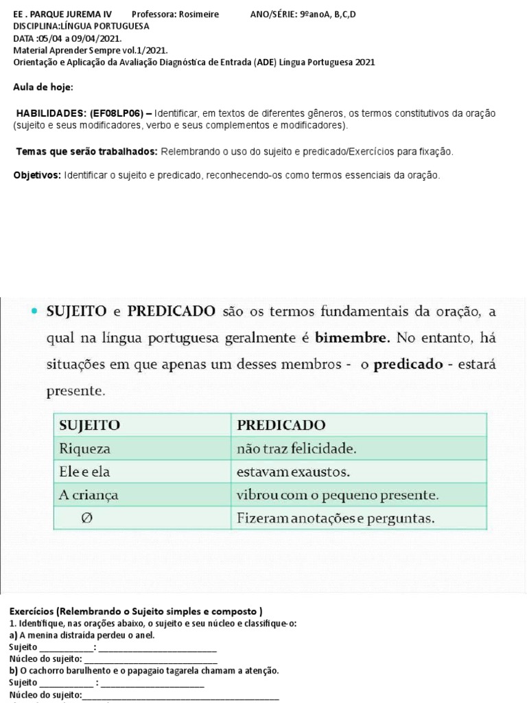 Sujeito e Predicado | PDF