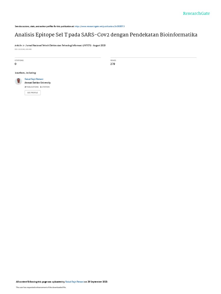 Analisis Epitope Sel T Pada SARS-Cov2 Dengan Pende | PDF | Virologi ...