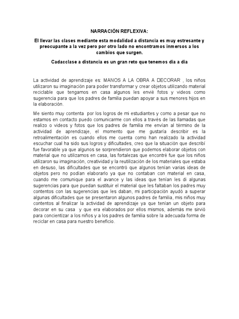 Narración Reflexiva | PDF | Salud y bienestar