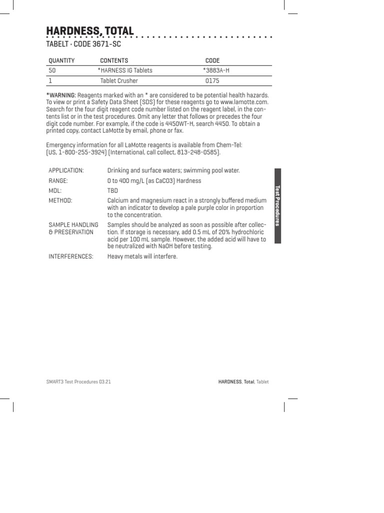 3671-SC Hardness, Total | PDF | Magnesium | Chemistry