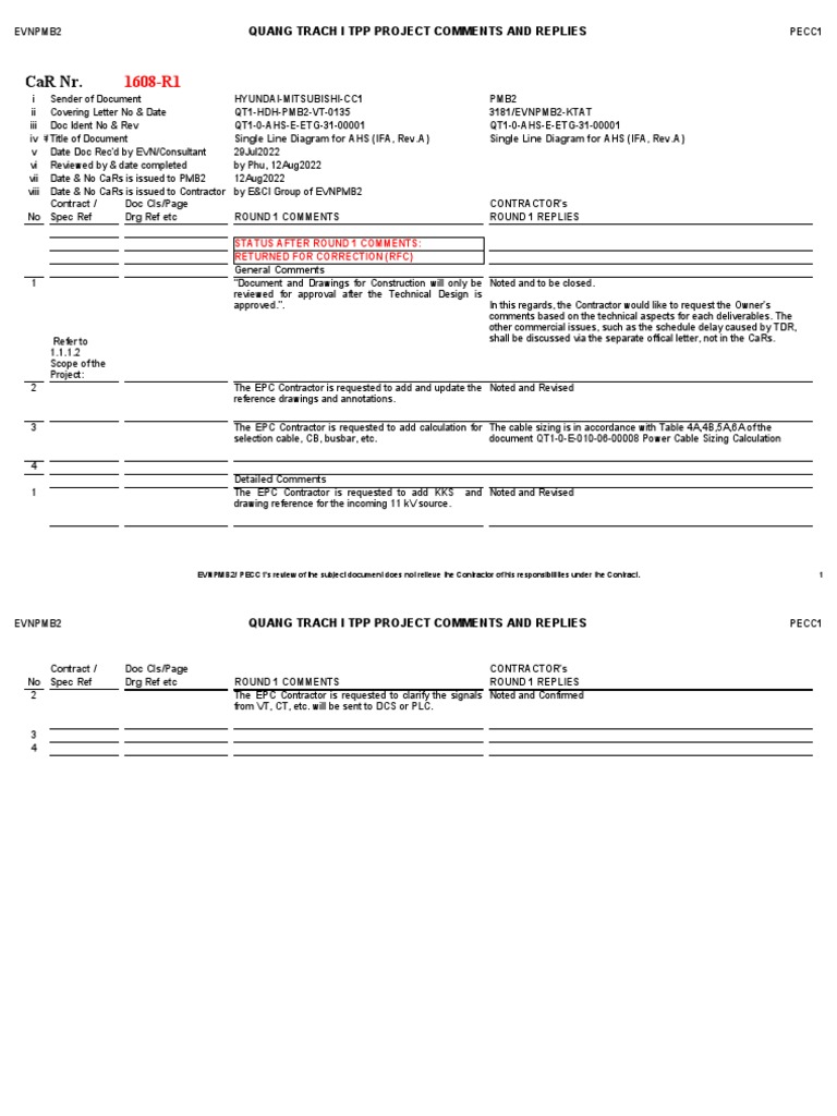 1608 CaRs R1 12apr2022 Single Line Diagram For AHS - HDEC Reply | PDF