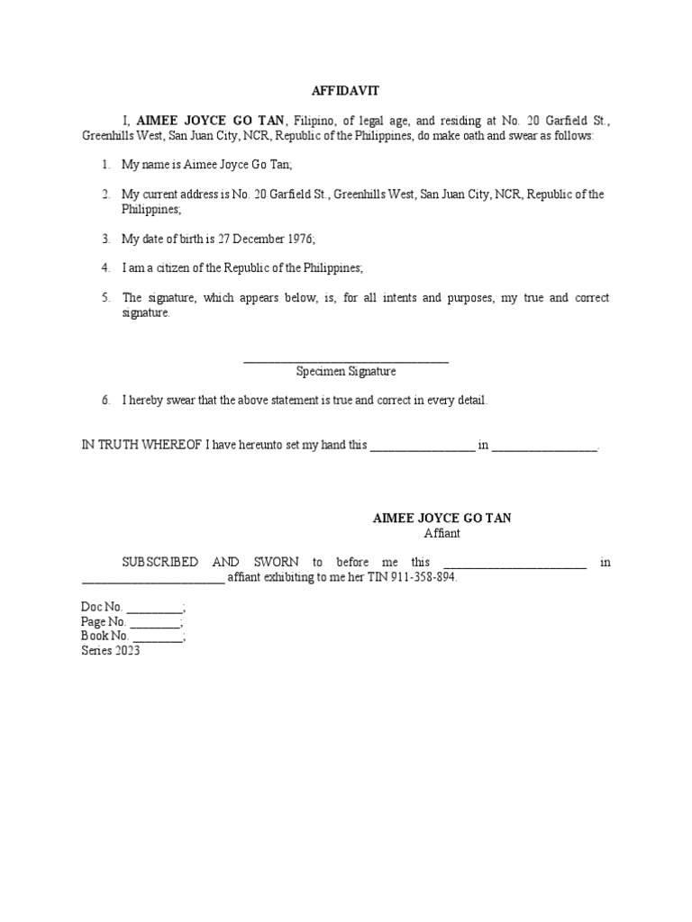 AFFIDAVIT Personal Details | PDF