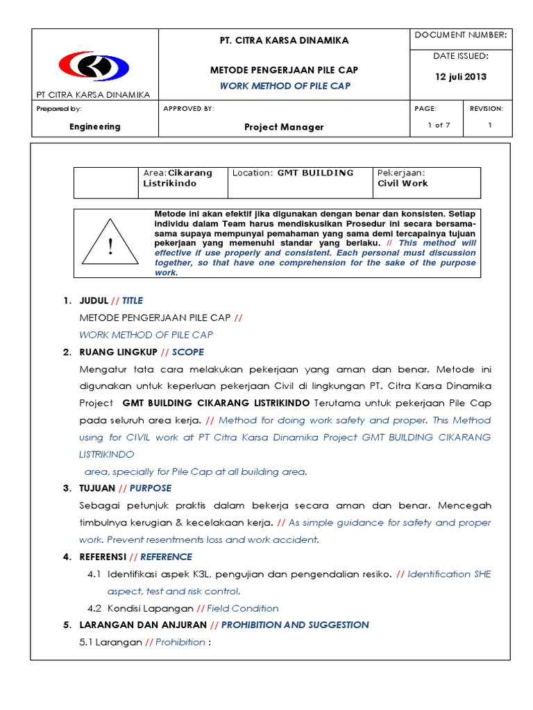 Methode Pile Cap CL (Revisi 1) | PDF