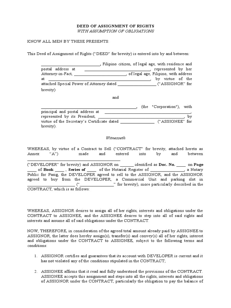 Deed of Assignment With Assumption | PDF | Assignment (Law) | Economies