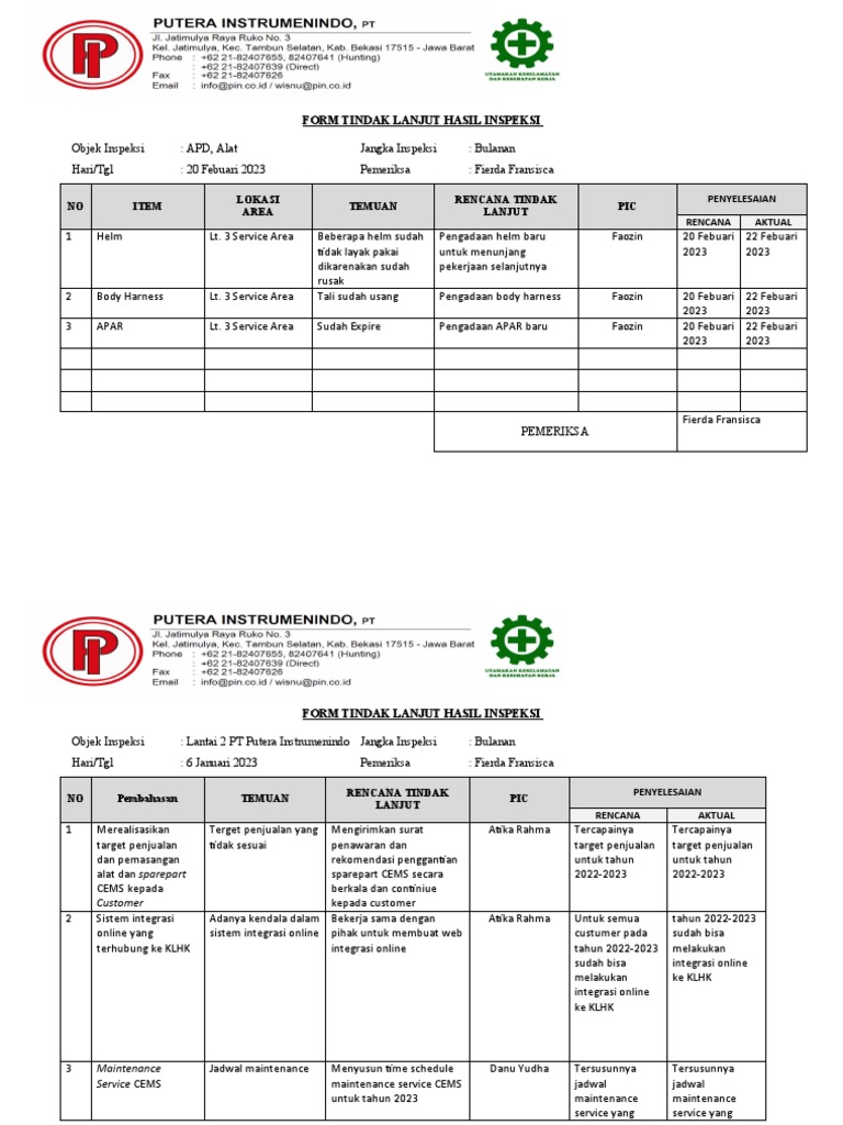 5.2 Draft Tindak Lanjut Temuan Inspeksi | PDF