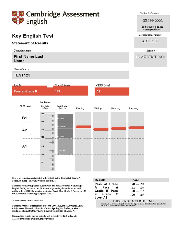 Cambridge English Key Sample Statement of Results Scale | PDF ...