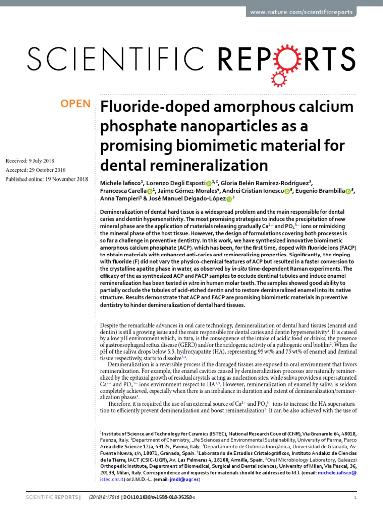 Fluoride-Doped Amorphous Calcium Phosphate Nanoparticles As A Promising ...