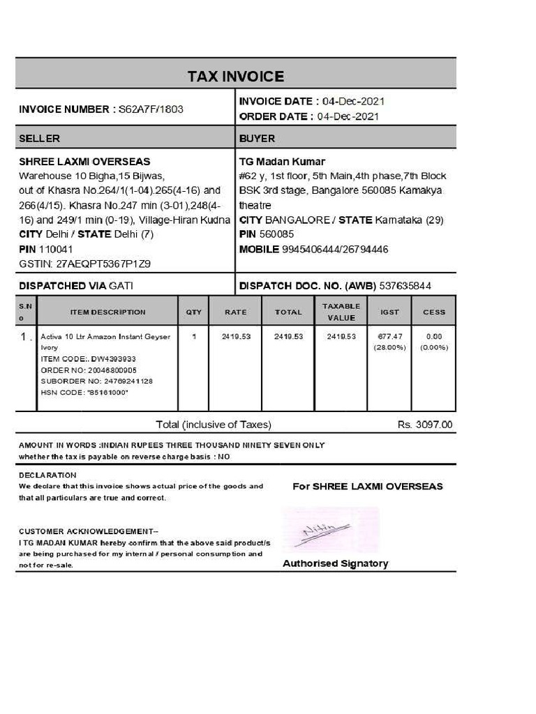 Geyser Invoice Activa | PDF
