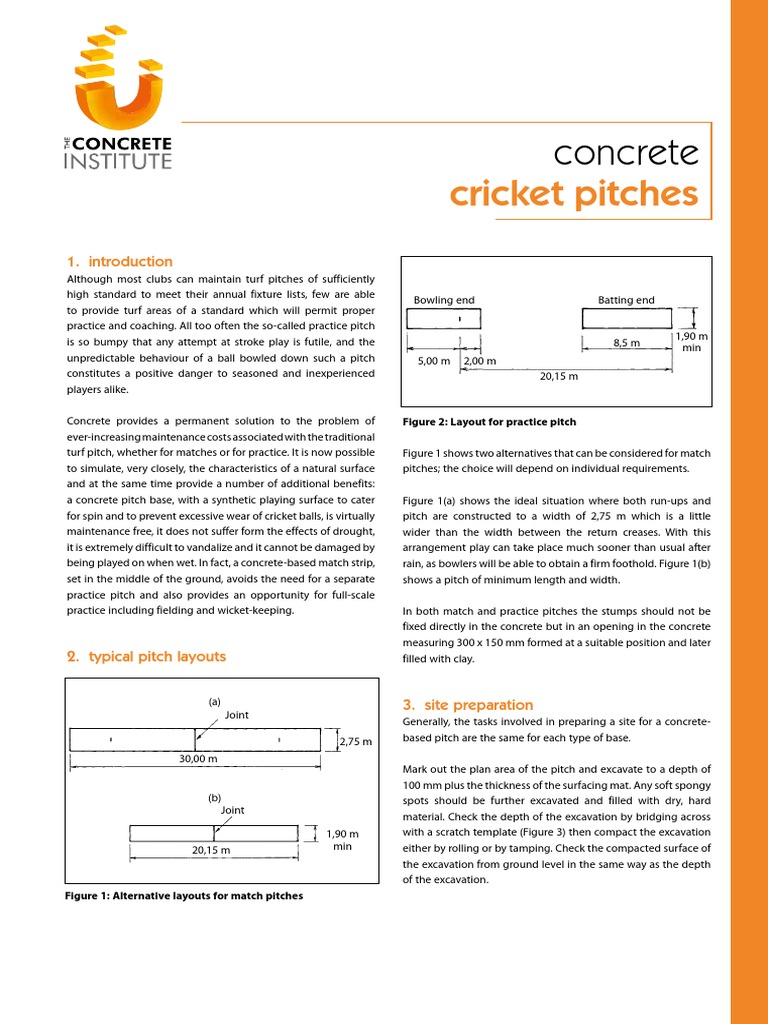 Concrete Cricket Pitch Construction Guide | PDF | Concrete | Bowling ...