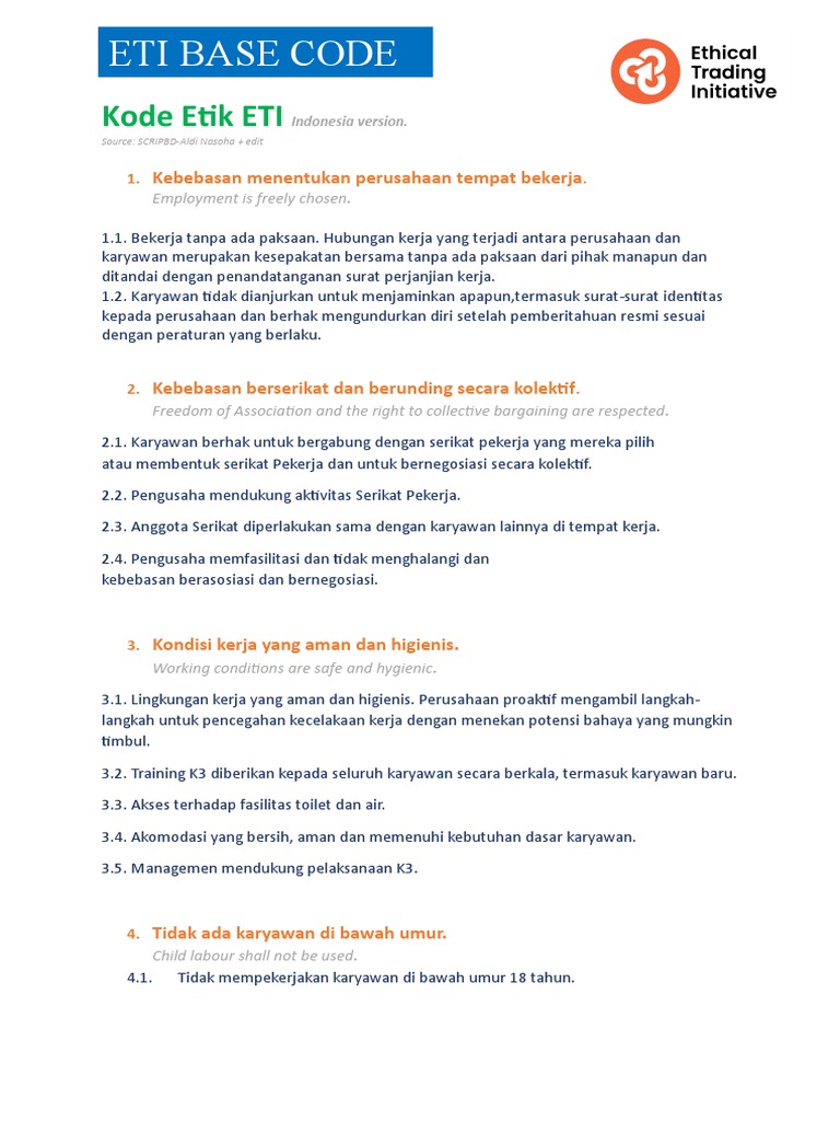 Kode Etik ETI Indonesia Version After Edit | PDF