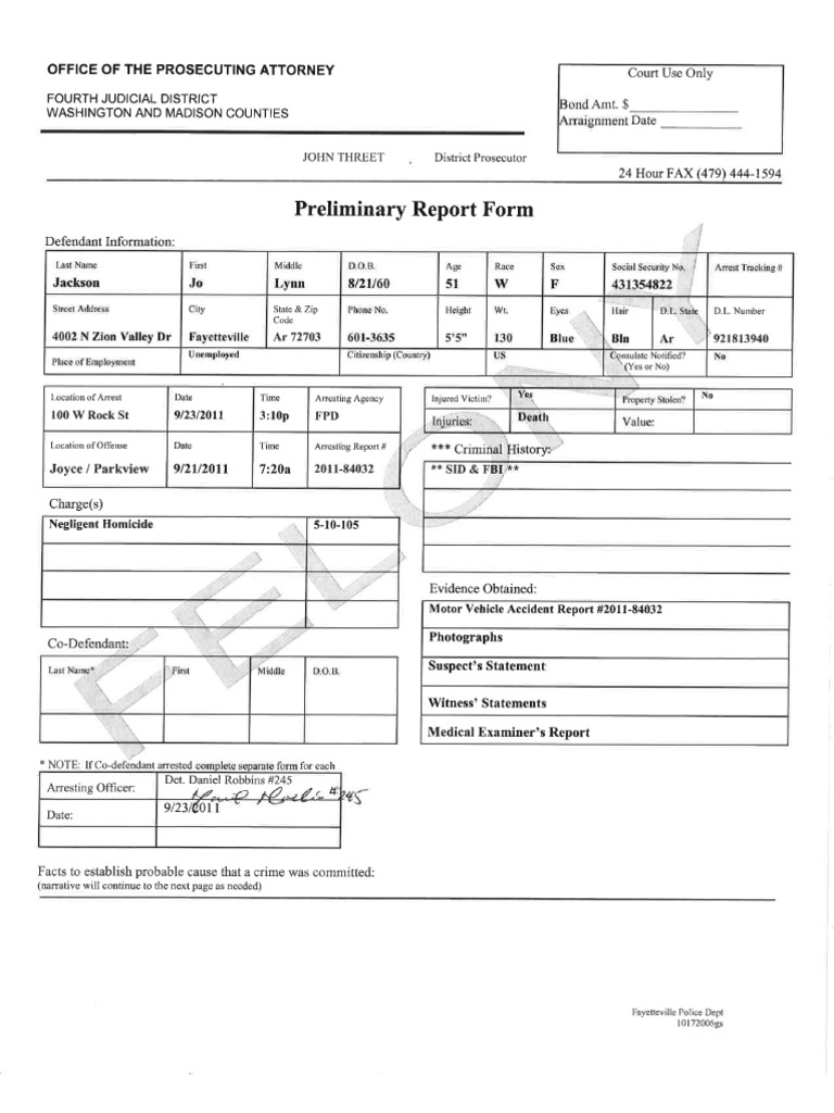 Jo Jackson Preliminary Report | PDF | Driving Under The Influence ...