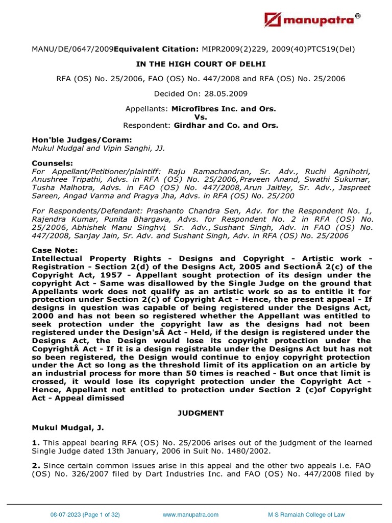 Microfibres Inc and Ors Vs Girdhar and Co and Ors D090552COM618126 ...