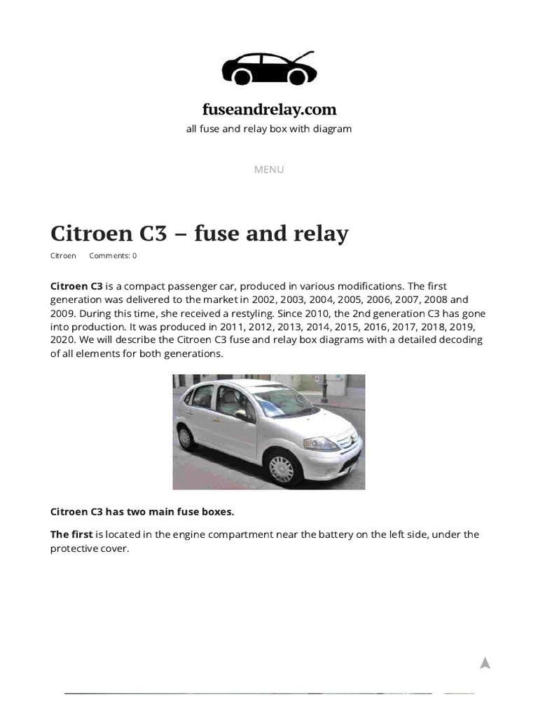 Fuse Box Diagram Citroen C3 With Assignment and Location | PDF | Diesel ...