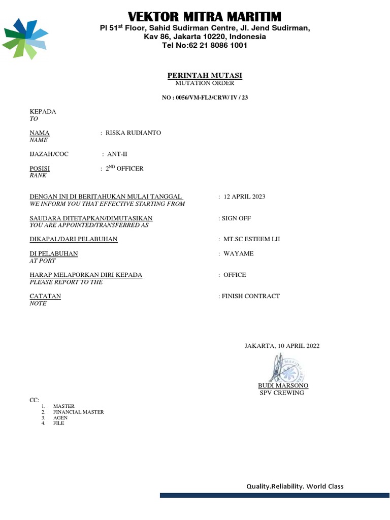 Mutasi Off Riska Rudianto | PDF