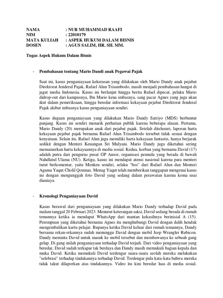 Tugas - Aspek Hukum Dalam Bisnis - Nur Muhammad Raafi | PDF