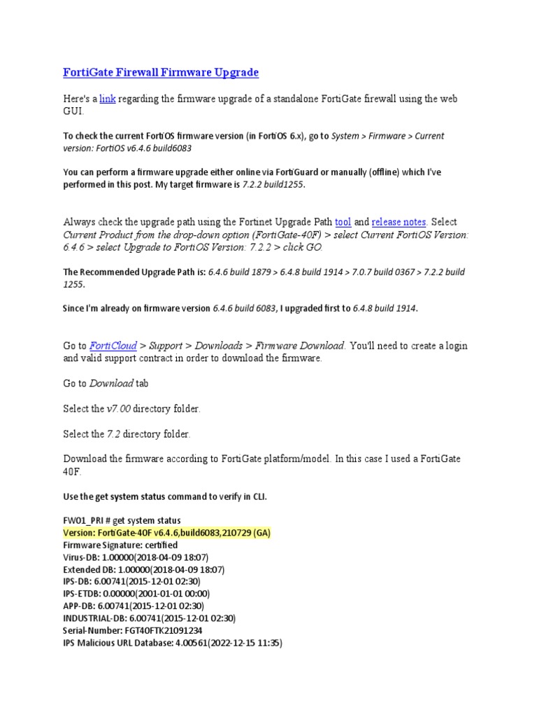 FortiGate Firewall Firmware Upgrade | PDF | Bios | Backup